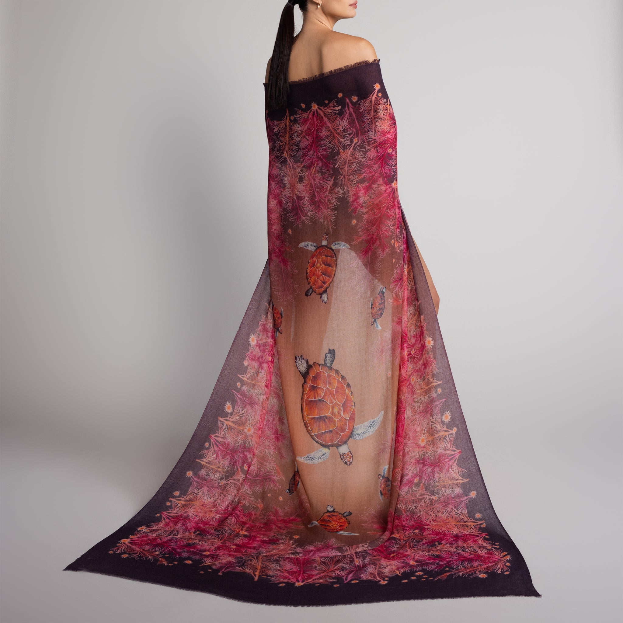 Galapagos Green Sea Turtle 100% Cashmere Scarf in Brown