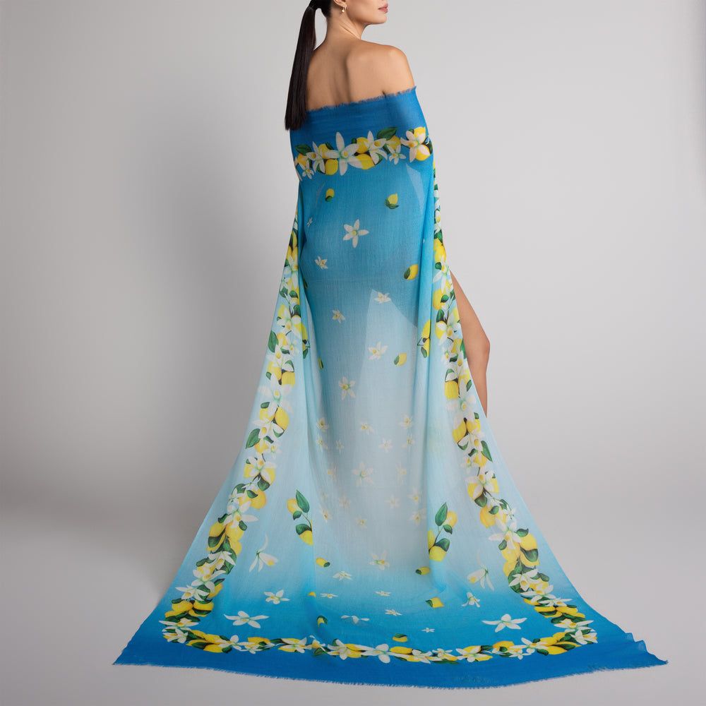 Capri Lemon 100% Cashmere Scarf in Sky Blue
