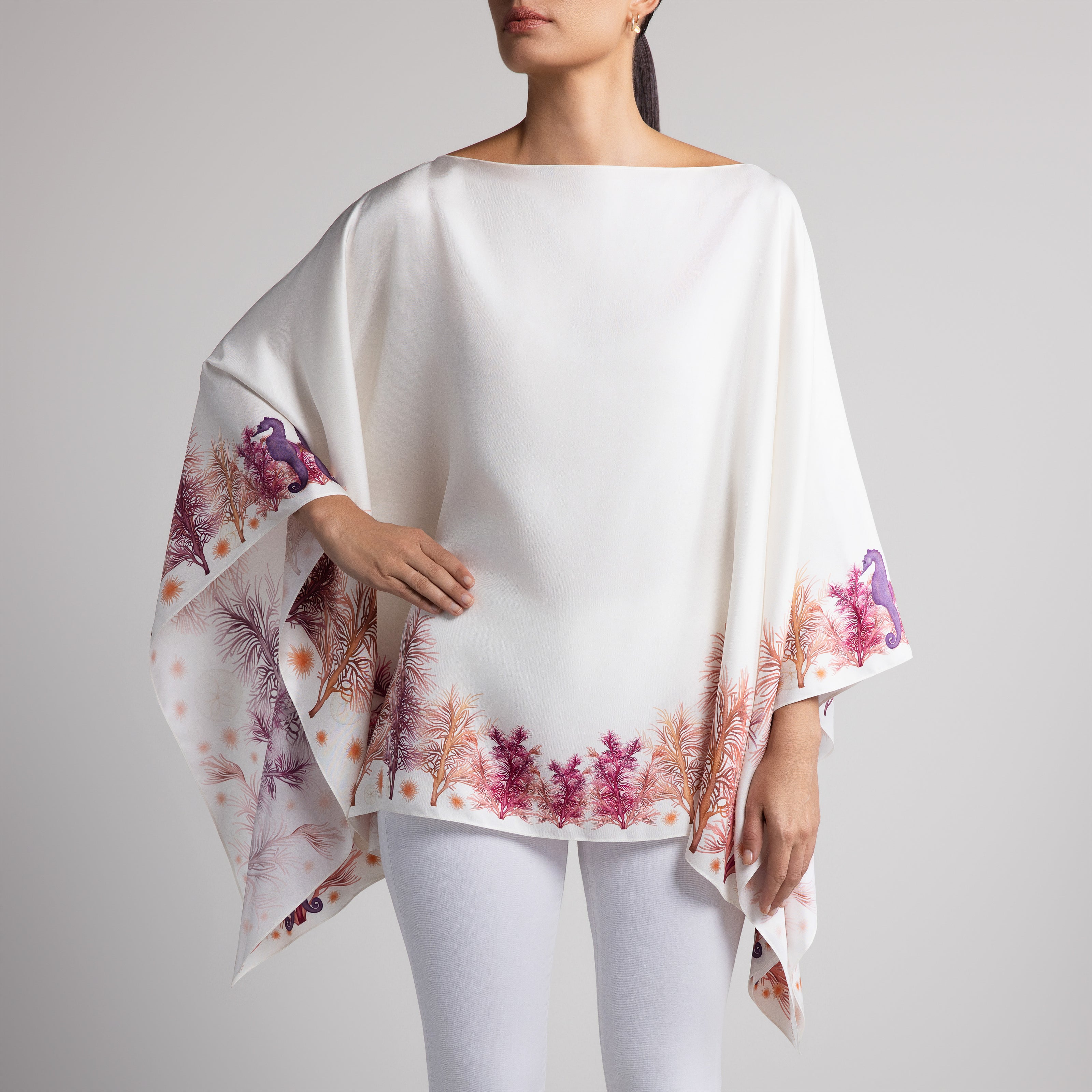Galapagos Silk Poncho in Cream